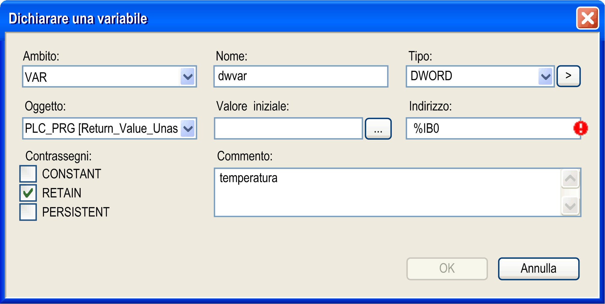 Dichiarare una variabile...